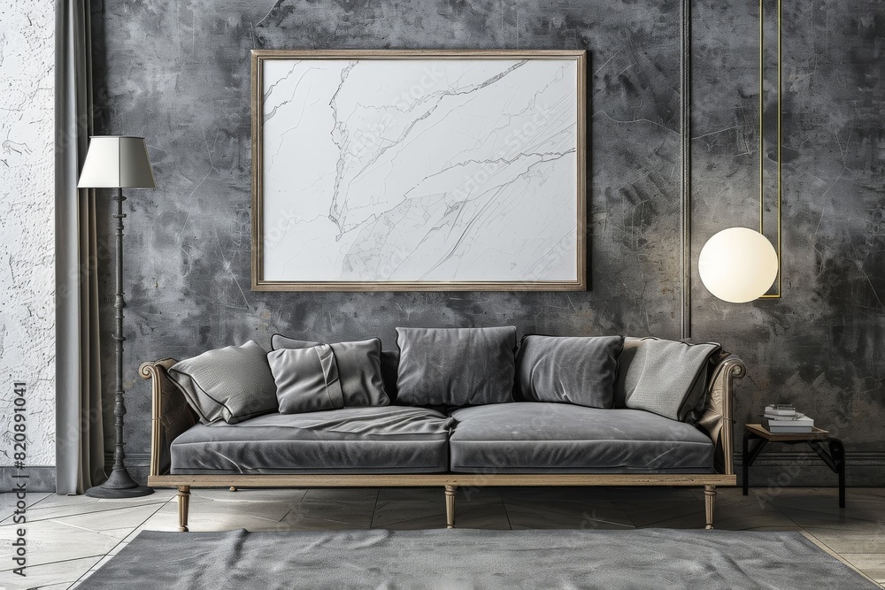 large blank picture frame in a modern appartement - poster / art mockup ...