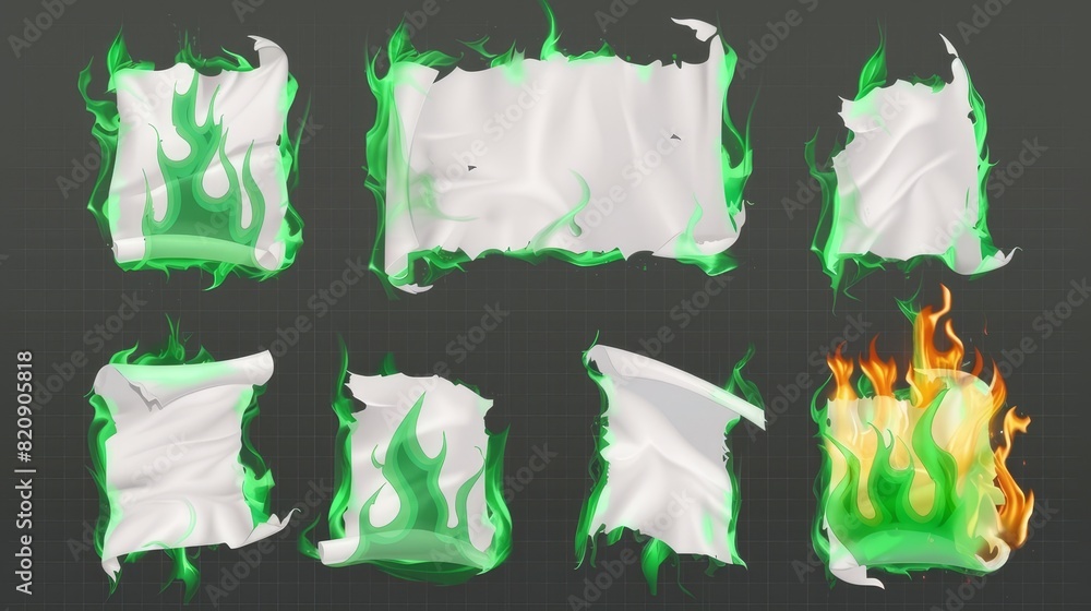 The flames destroy a document isolated on a transparent background ...