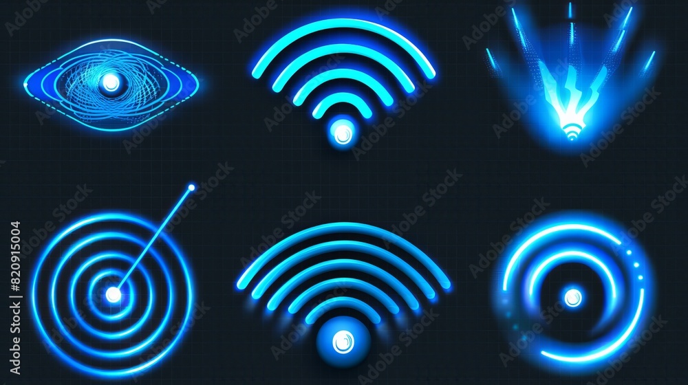 Blue radio wave signals isolated on transparent background. Modern ...