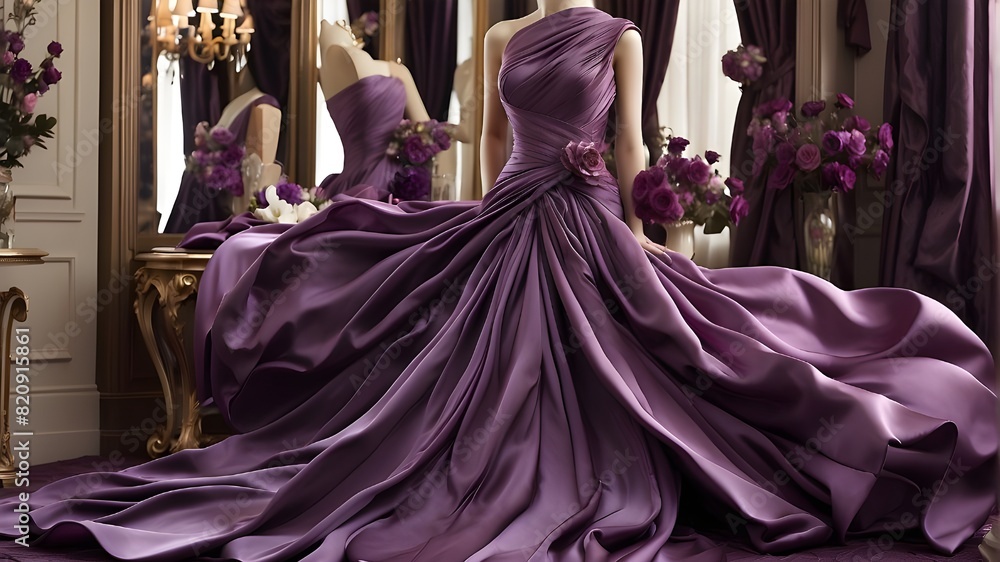 Purple: Picture an opulent purple silk gown draped elegantly on a ...