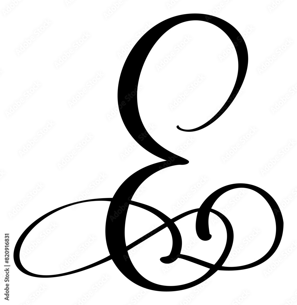 Hand drawn vector calligraphy letter E. Script font logo. Handwritten ...