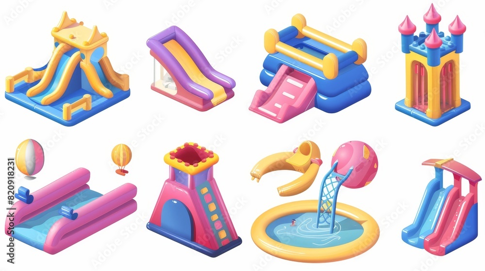 Floating inflatable slide and pool modern. Swimming aquapark resort ...