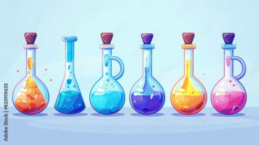 Science chemistry lab flask modern glass equipment isolated on black ...