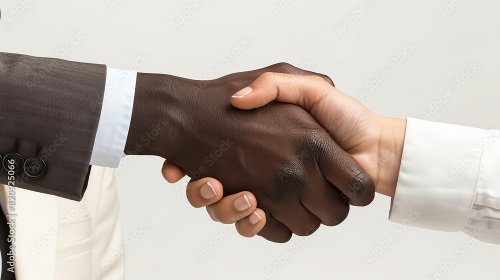 Capture a close-up shot of a professional handshake between a diverse ...