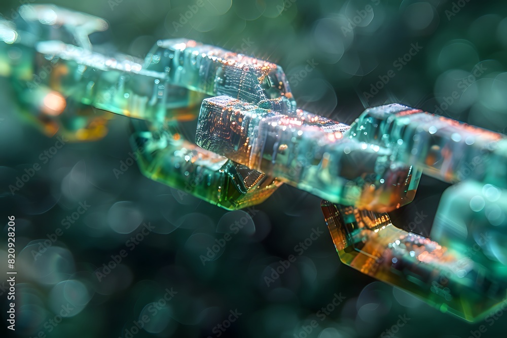 Blockchain technology concept with a digital chain of interconnected ...