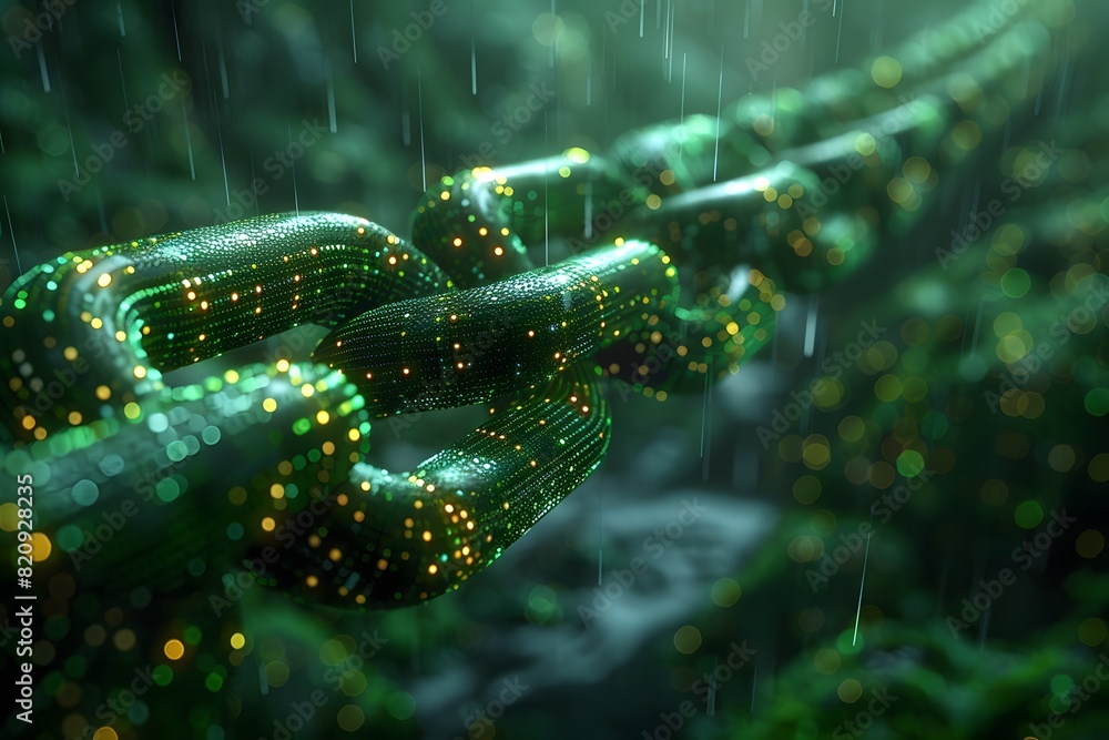 Blockchain technology concept with a digital chain of interconnected ...