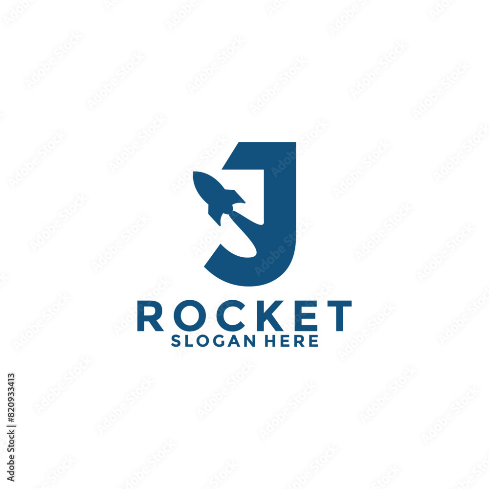 Letter J rocket logo design, rocket launch logo vector image with ...