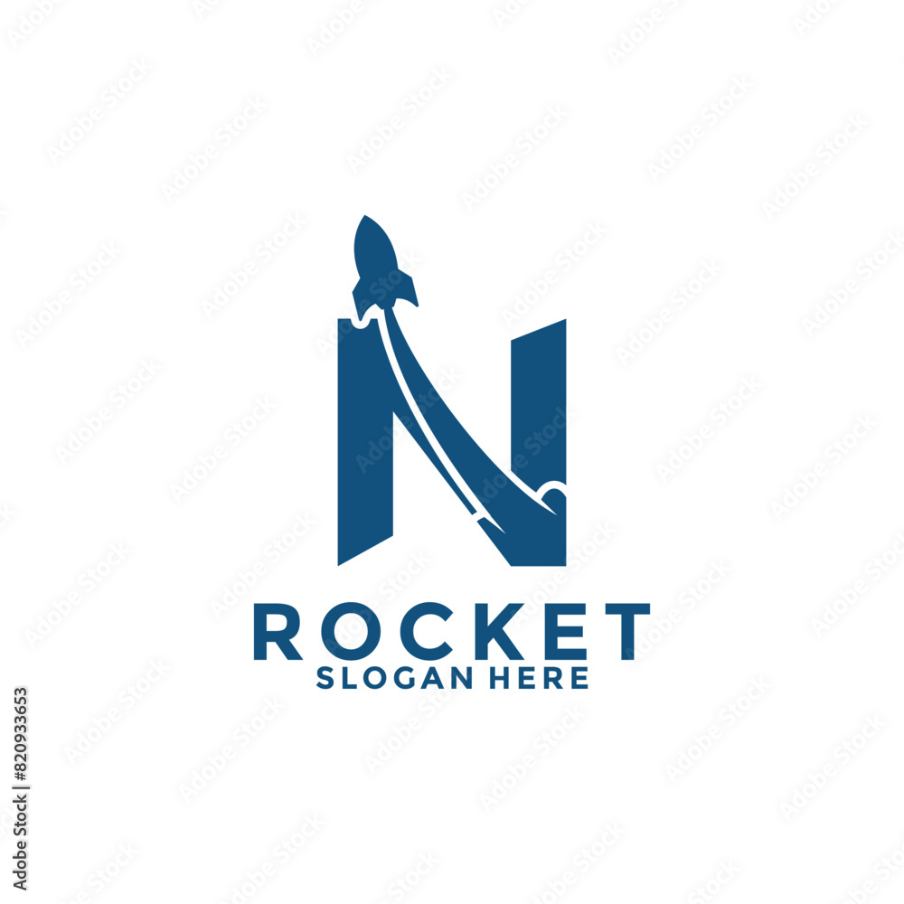 Letter N rocket logo design, rocket launch logo vector image with ...