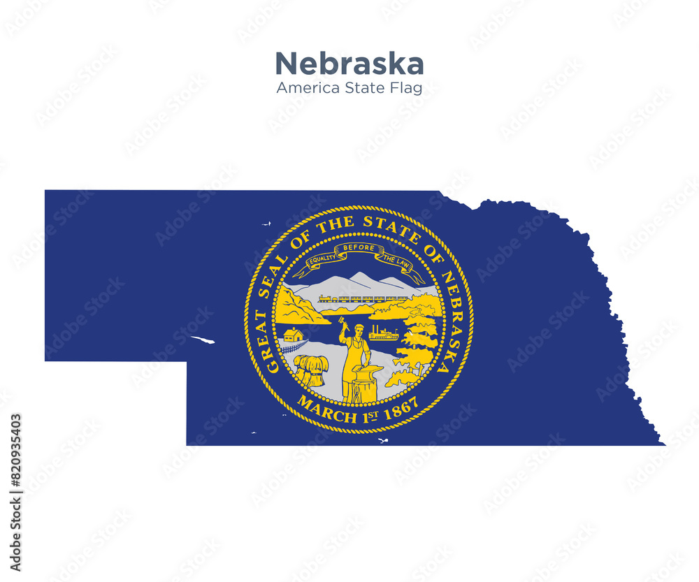Nebraska flag and map.Flags of the U.S. states and territories. America ...