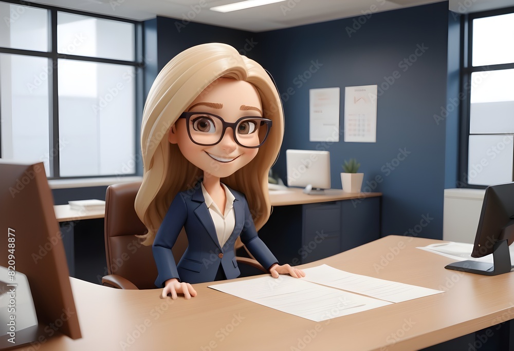 Cartoonistic 3d female executive company owner corporate manager in his ...