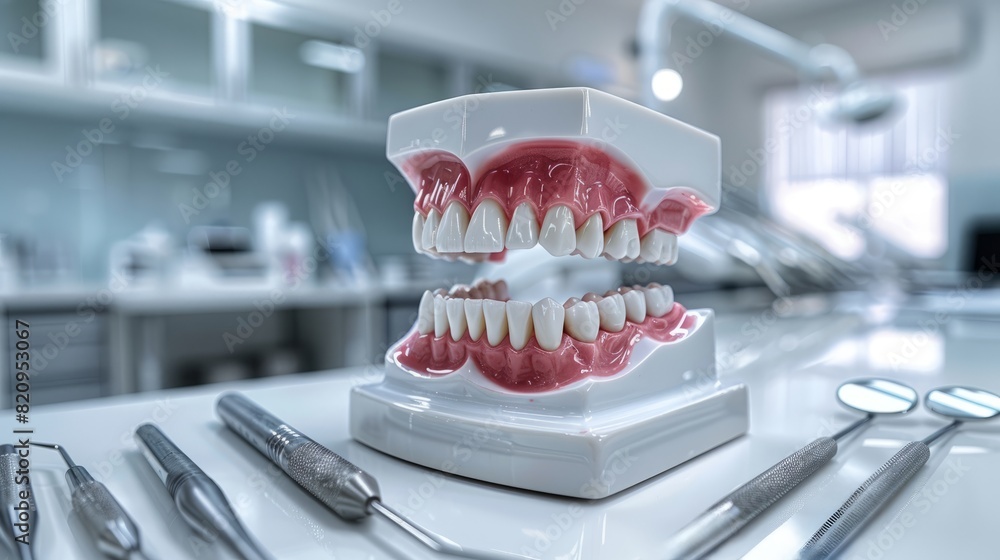 Dental model and tools in a white laboratory background. Stock ...