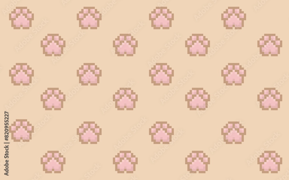 Pixel art cute pink paw design with pastel color background. can be ...