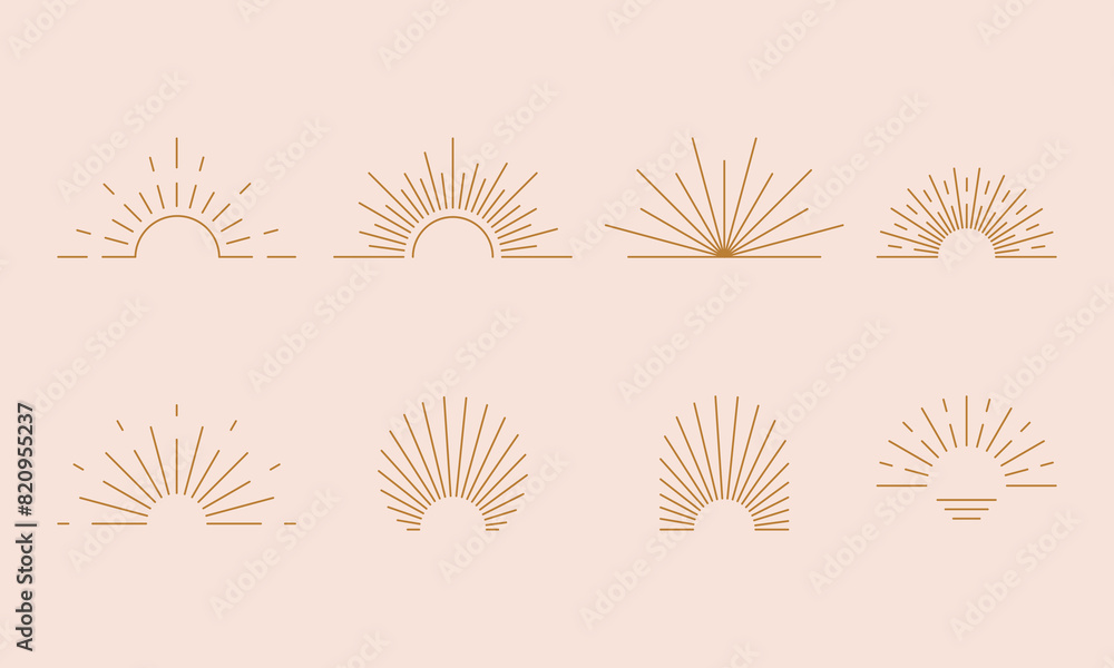 Bohemian linear logos, icons and symbols, sun, arc, window design ...