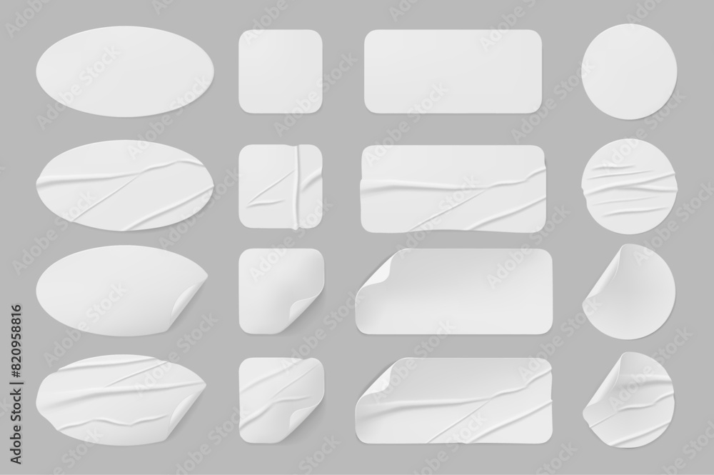 Stickers and labels with crumpled and glued surface texture. Vector ...