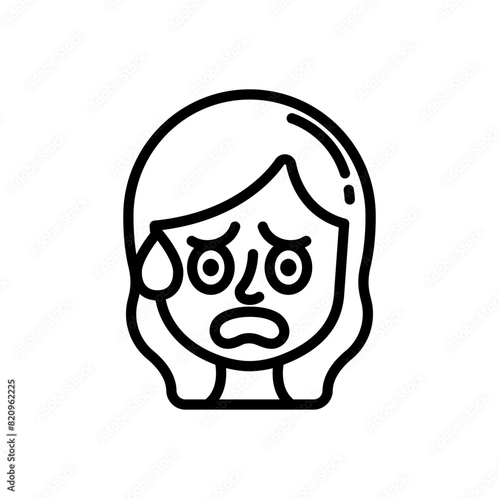 Anxious face with sweat line icon. Girl emoji icon. Girl expression ...