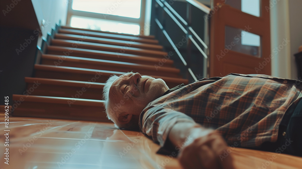 An old man fainted or fell unconscious or accidentally fell down the ...