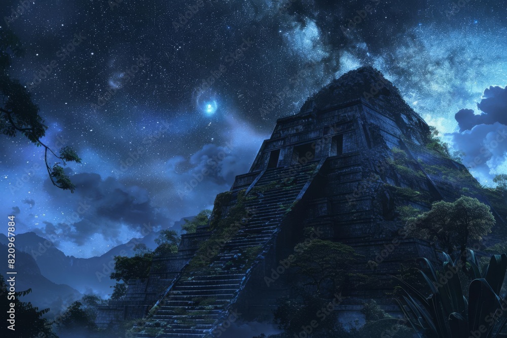 mysterious aztec pyramid under a starry night sky ancient civilization ...