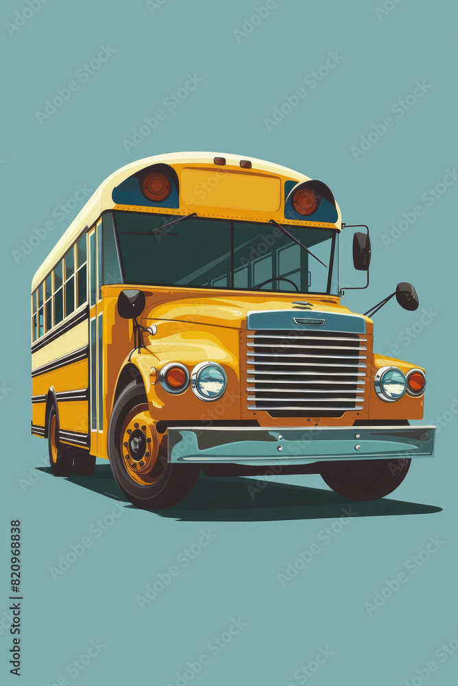 A colorful illustration of a classic yellow school bus, isolated on a ...