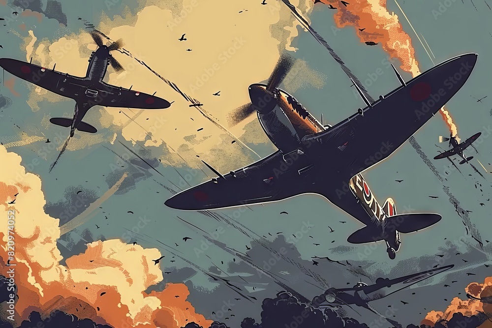 vintage world war ii fighter planes in a dramatic dogfight military ...