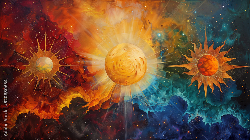 The divine triad of suns radiates energy, revealing dynamic synergy in ...