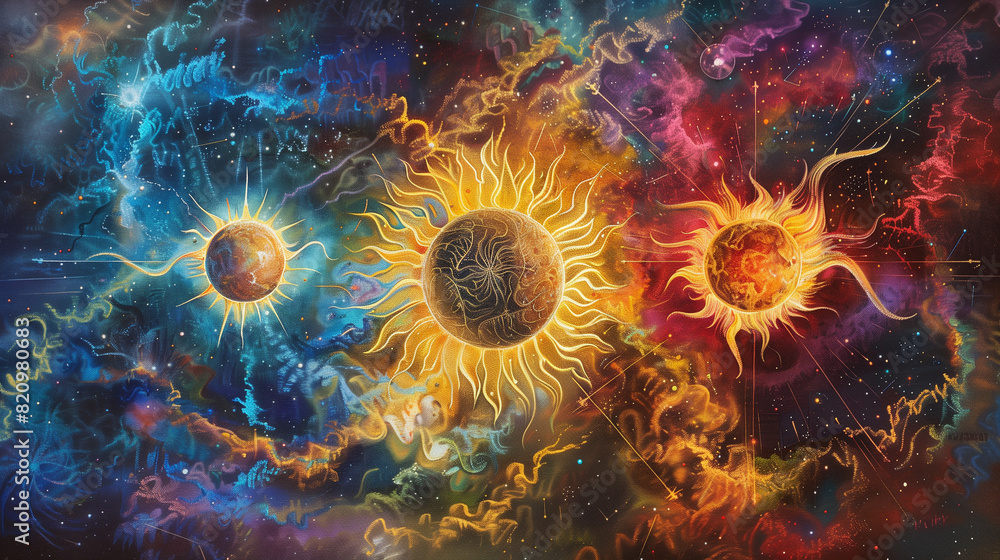 The divine triad of suns radiates energy, revealing dynamic synergy in ...