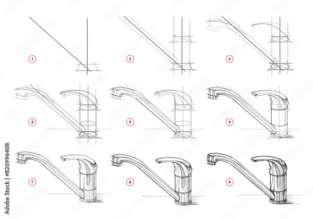 Page shows how to learn to draw from life sketch of a shiny metal wash ...