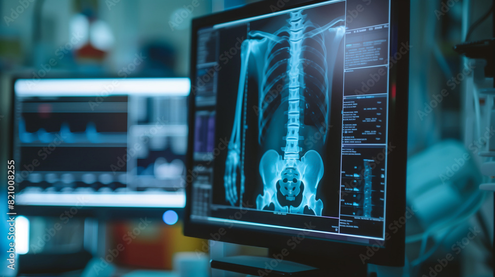 Bone density scan on a monitor illustrating osteoporosis vs healthy ...