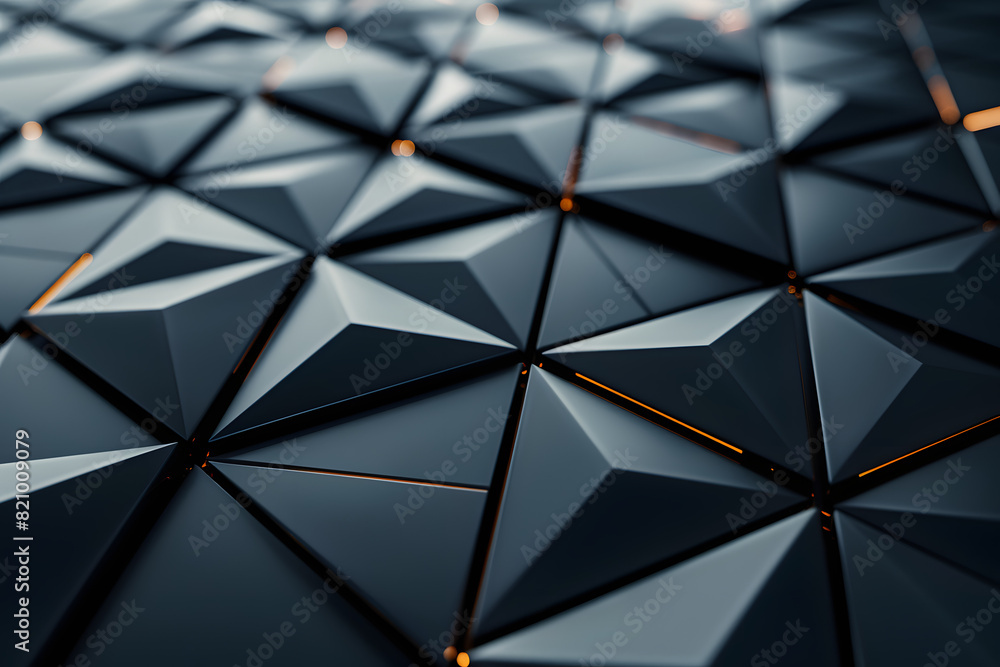 Triangular Tiles arranged to create a Black wall. Polished, Futuristic ...