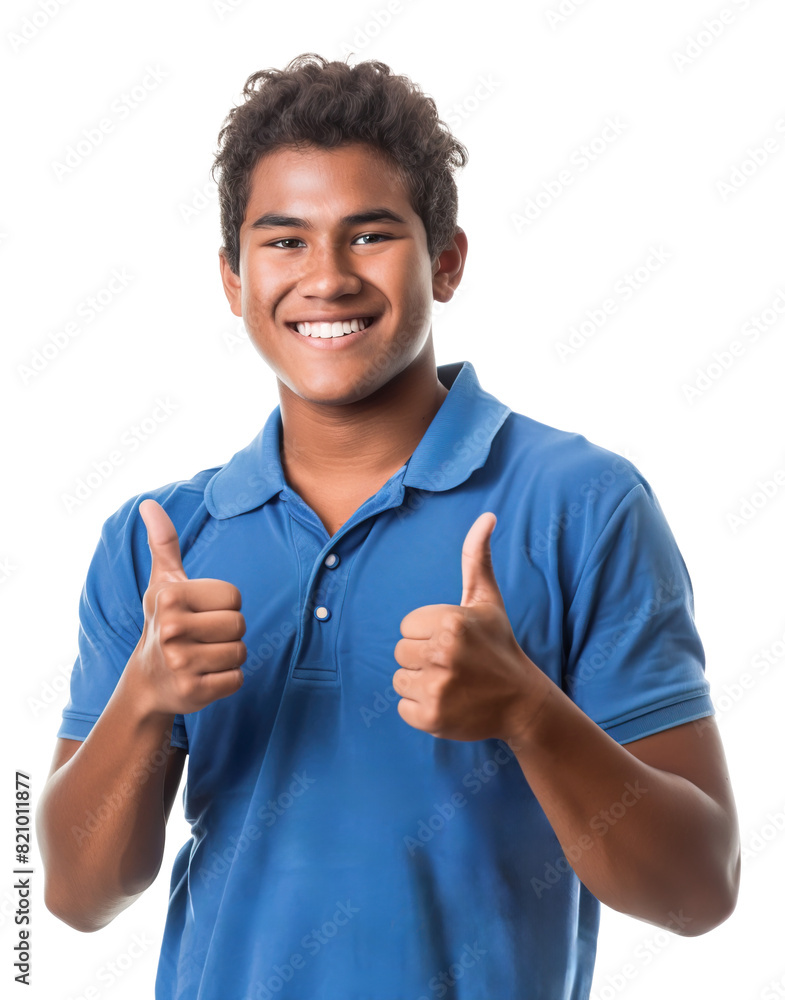 18 year old Polynesian boy posing with thumbs up and looking at camera ...