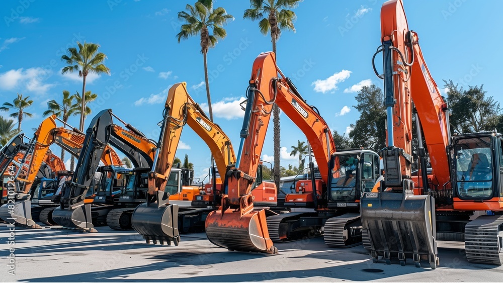 construction machinery in the parking lot. Many different types and ...