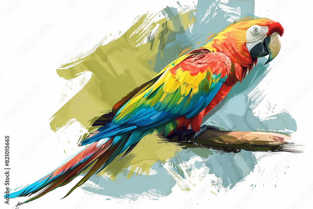Vector Illustration of Full Body Parrot: Side View of Colorful Bird on ...