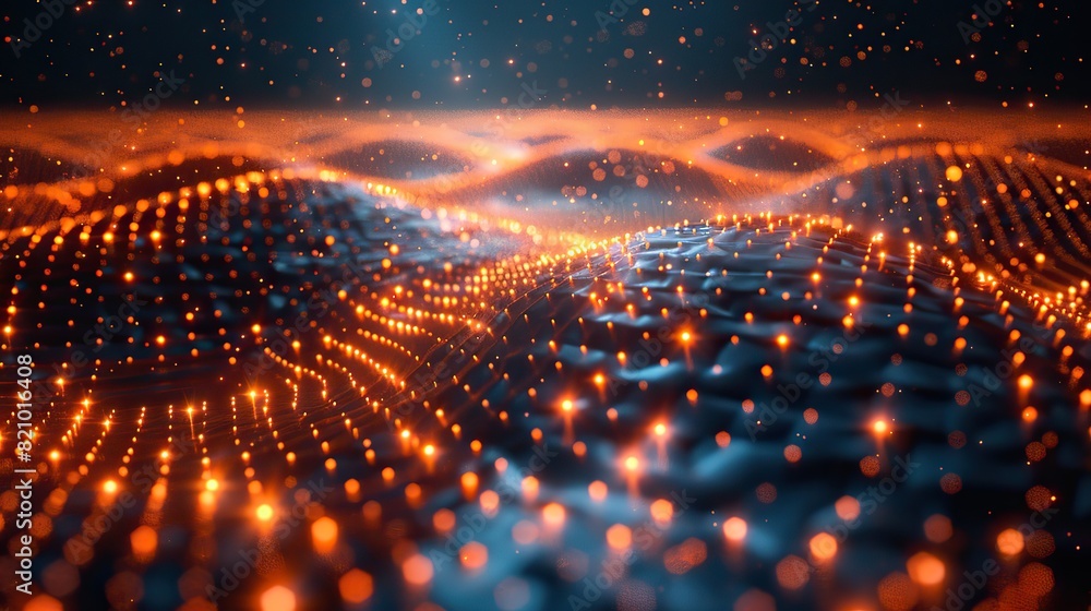 abstract tech background with digital particles quantum computing network system explosion of ...