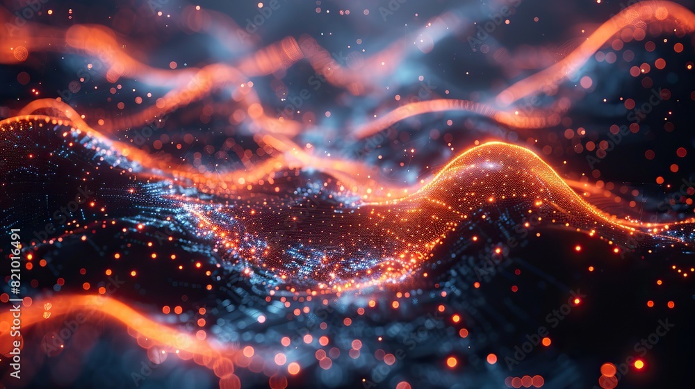 abstract tech background with digital particles quantum computing network system artificial ...