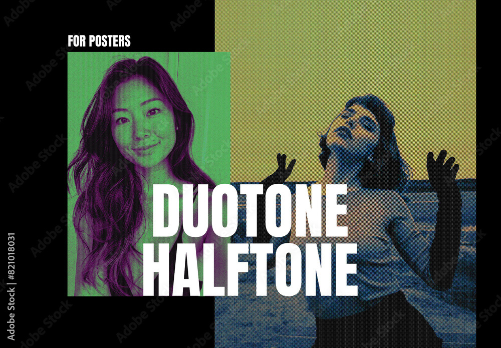 Duotone Halftone Poster Photo Effect Mockup Stock Template | Adobe Stock