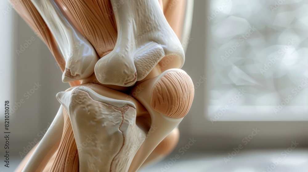 Detailed view of the knee joint showing skin and underlying structure ...