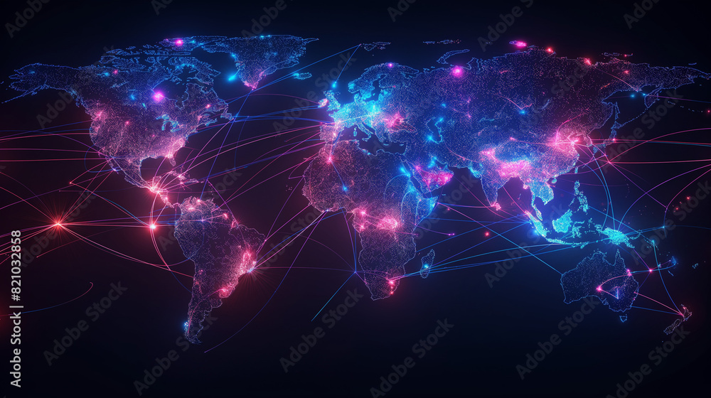 Fibre optic world map, illustration Stock Illustration | Adobe Stock