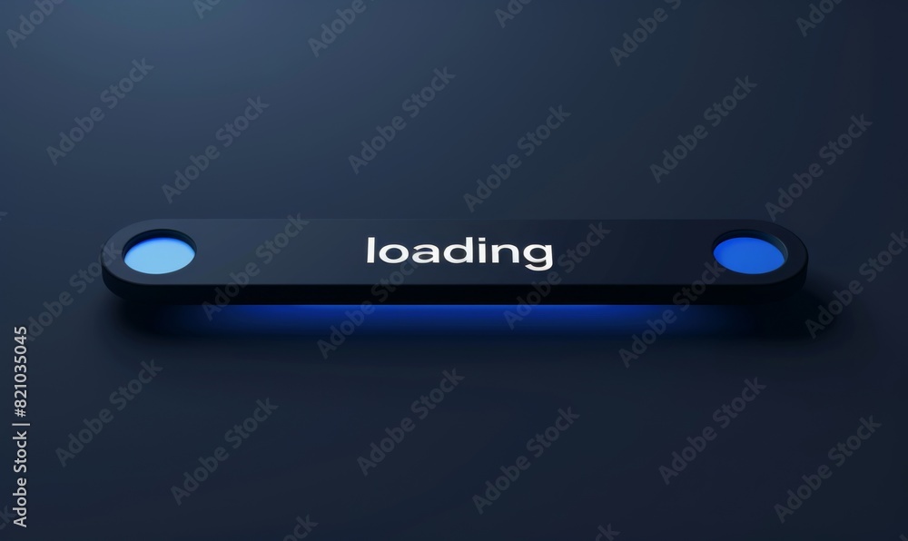 ภาพประกอบสต็อก Minimalistic progress bar UI with "loading" text in blue ...