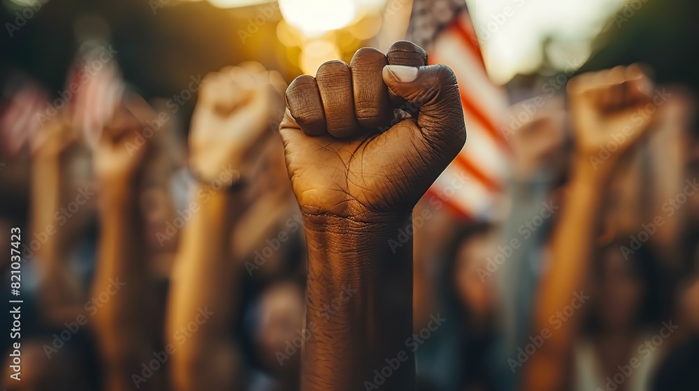 raised fist of african american people in front of usa flag symbolic ...