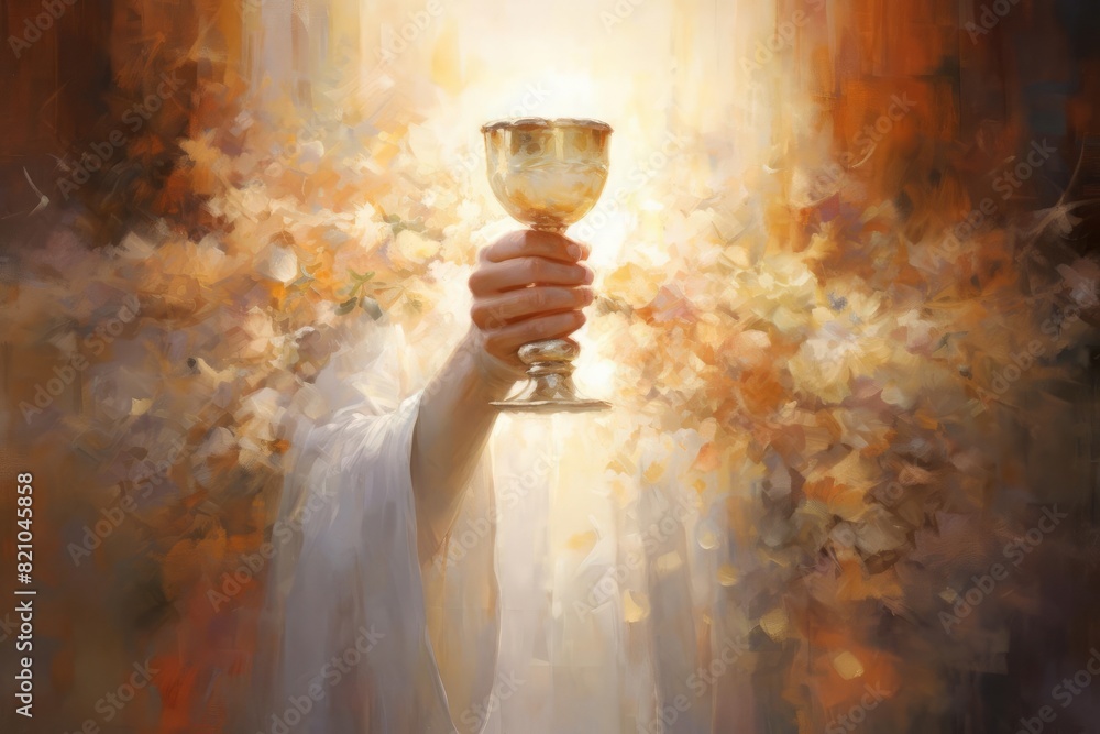 An inspiring painting depicting the moment of Holy Communion, with ...
