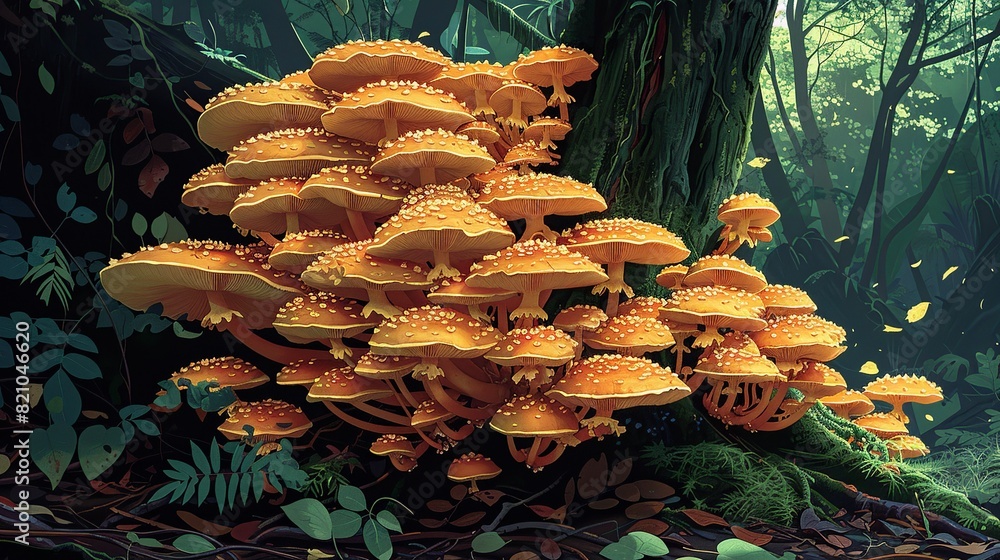 Tropical Forest Background, A dense cluster of fungi sprouting from the ...