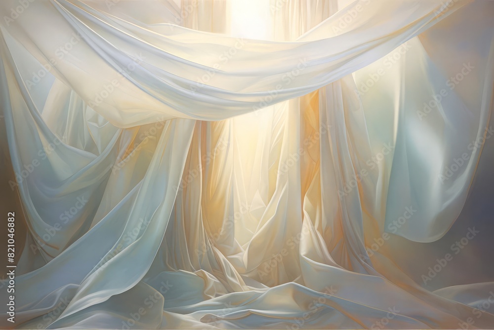 An illustration of a cross draped with a holy cloth, bathed in a soft ...