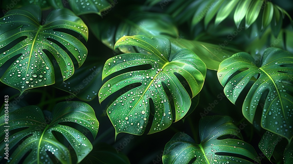 Tropical Forest Background, Close-up of tropical leaves with intricate ...