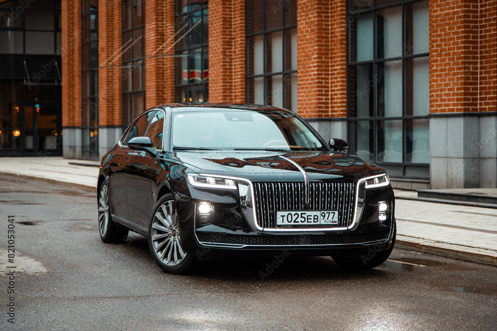 Moscow. Russia, May 2024: premium luxury car. Black business sedan ...
