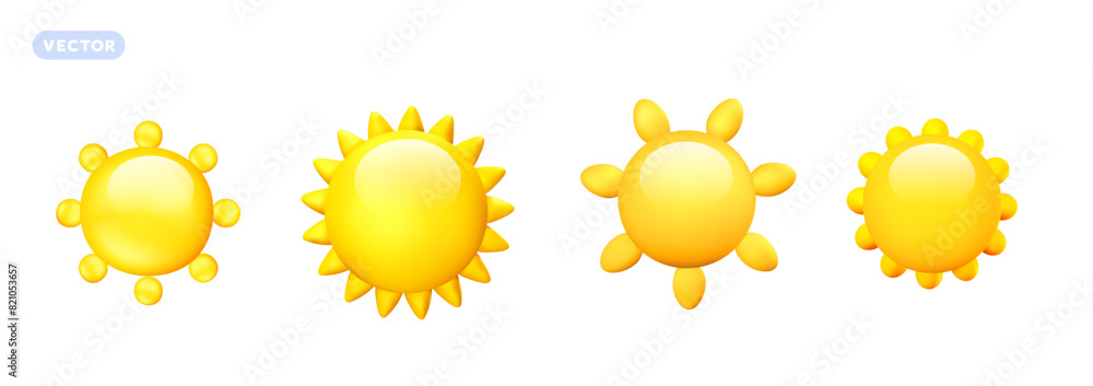 Vector set weather day illustration of shine yellow color sun with ...
