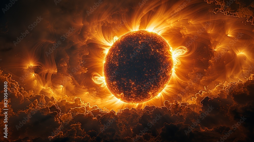 Astronomy Background, Sun in space with intense solar activity ...