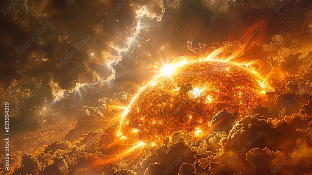 Astronomy Background, Sun in space with intense solar activity ...