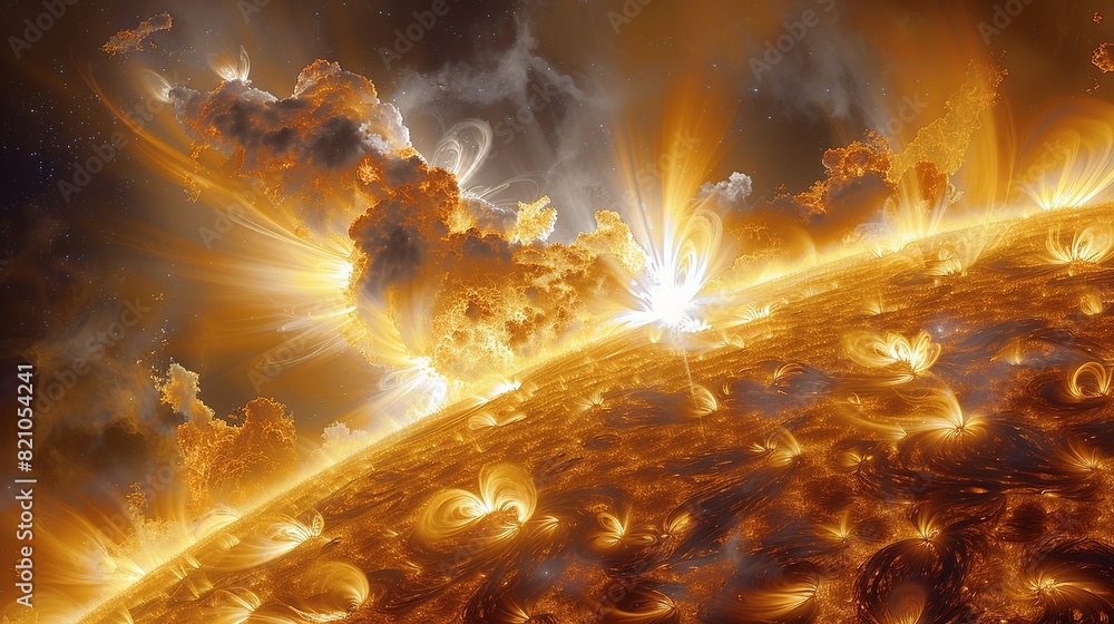 Astronomy Background, Sun in space with intense solar activity ...