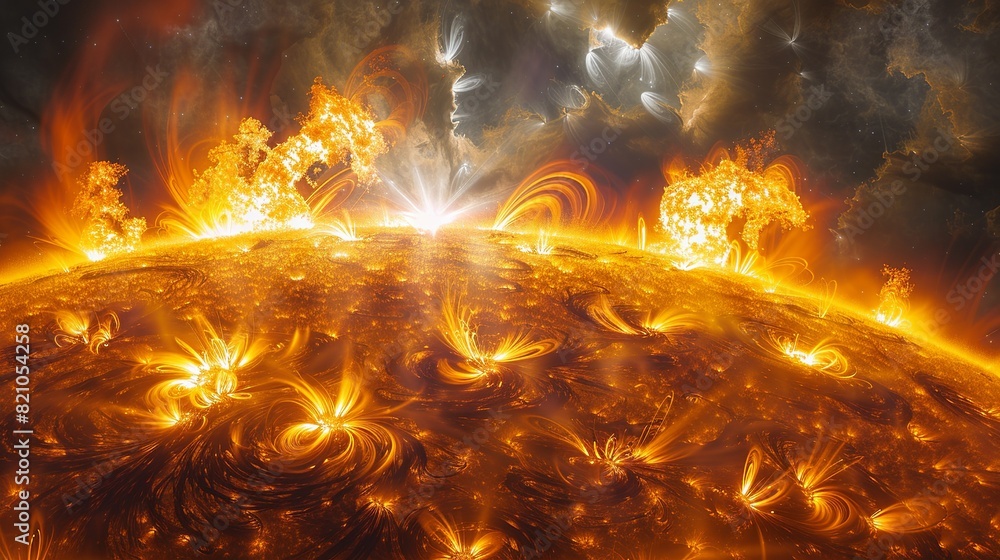 Astronomy Background, Sun in space with intense solar activity ...