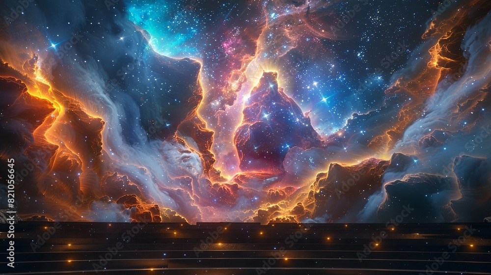 Astronomy Background, Stage with cosmic visuals of galaxies and nebulae ...