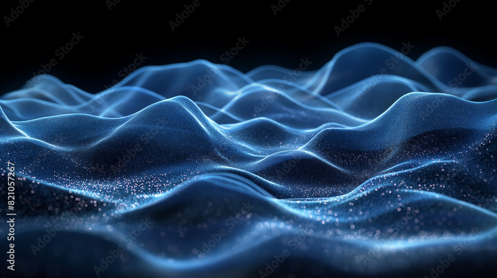 Blue particle lines spreading outward , There are undulating wavy ...